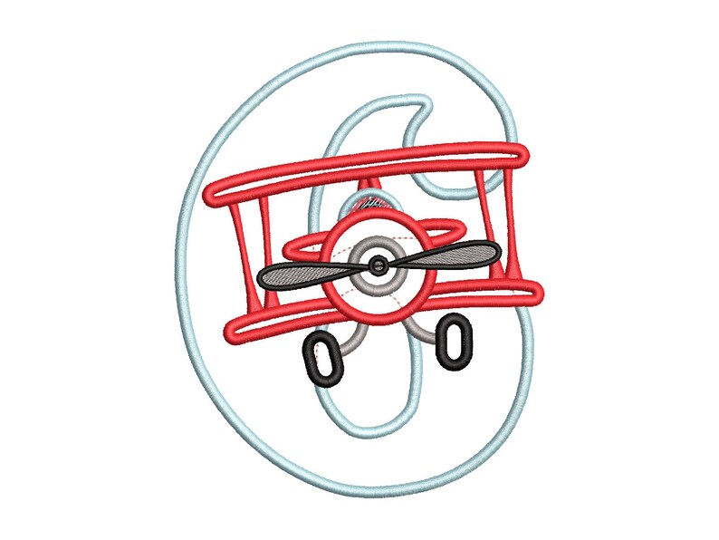 Airplane Birthday Number SIX 6 Applique Machine Embroidery - Etsy