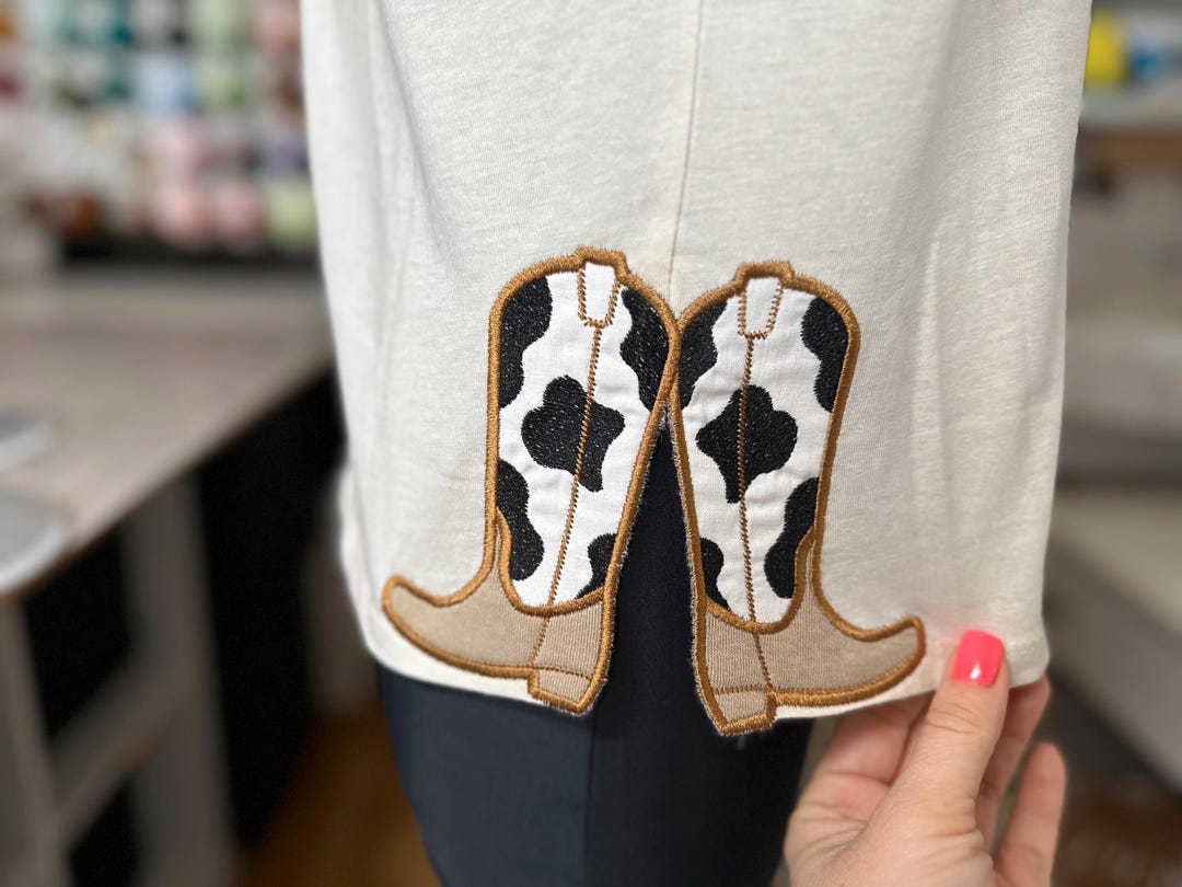 Cowboy Boots Split Seam Side Bow Applique Machine Embroidery Designs ...