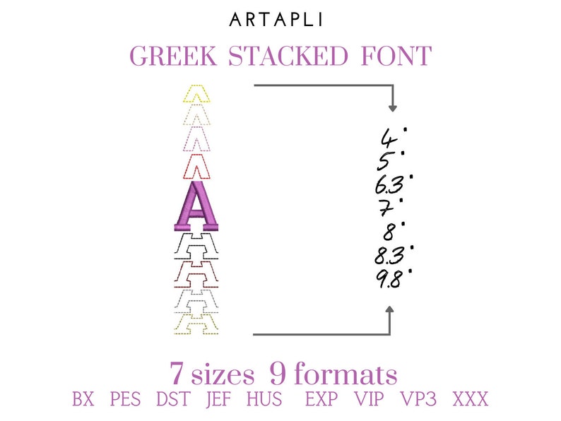 Greek Stacked Font Satin Stitch and Outline Alphabet Letters Trend Font ...