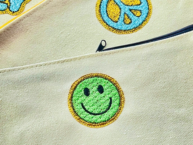 Happy Face Faux Patch Chenille Stitches and Glitter HTV Scraps Glitter ...