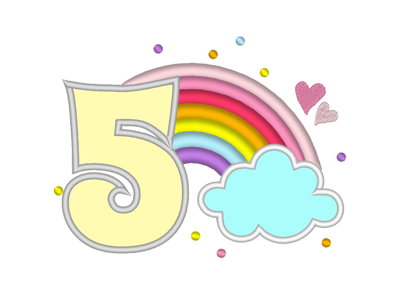 Cute Rainbow Birthday Number 5 FIVE Machine Embroidery - Etsy