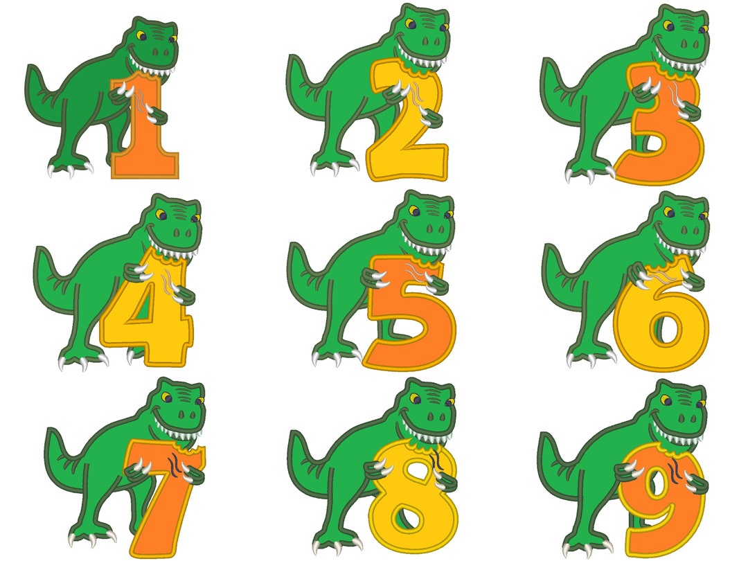 T-rex Dinosaur Birthday Numbers WHOLE Set 1- 9 Machine Embroidery ...