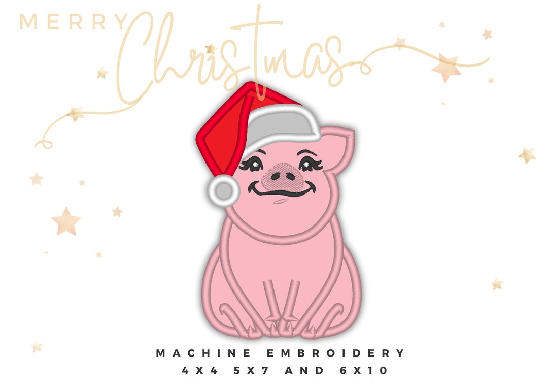 Pig Face, Pig Head Christmas Santa Hat, Little Cute Pig Applique Farm ...
