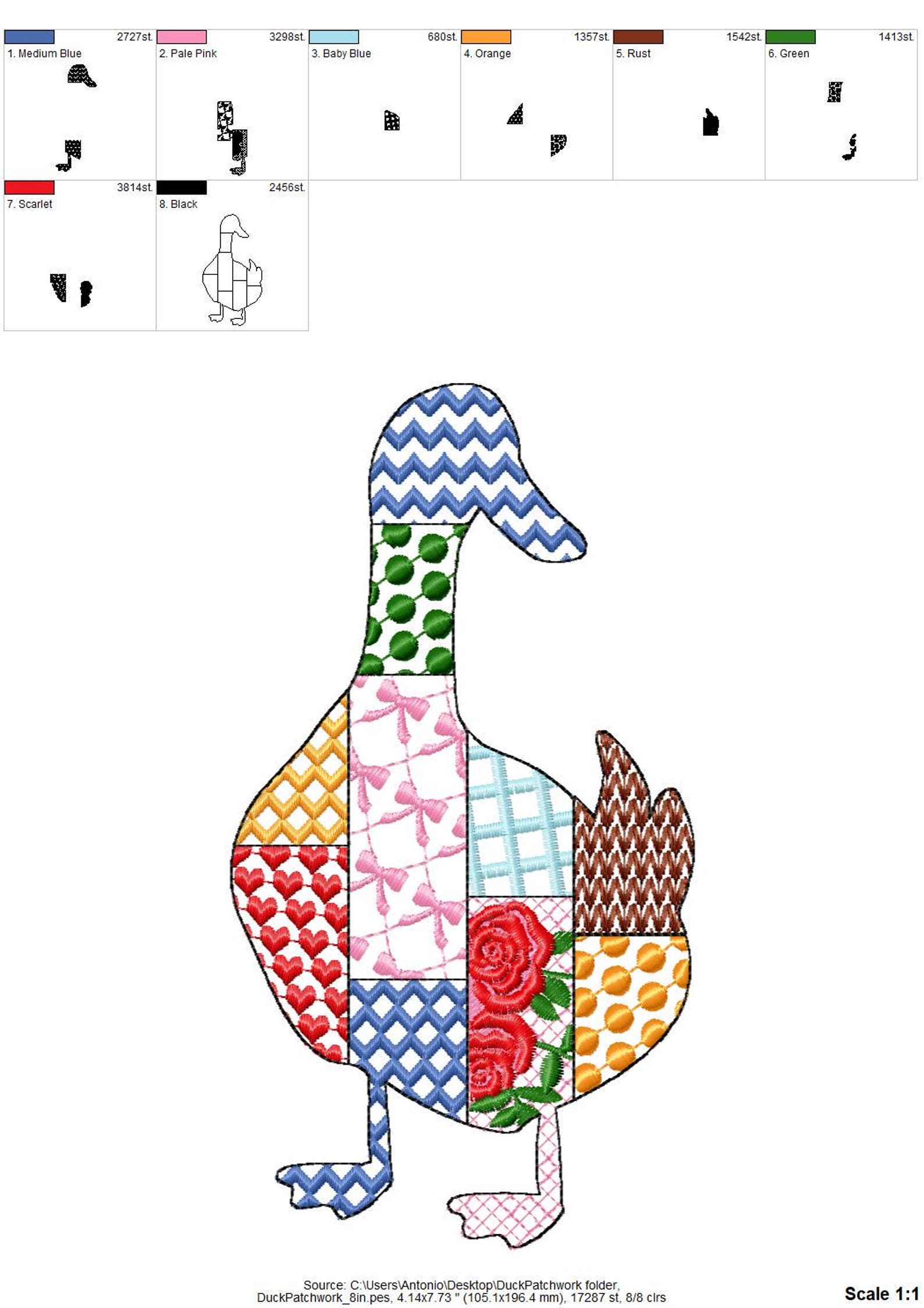 Patchwork Duck Farm Bird Animal Patterned Duck Silhouette Outline ...