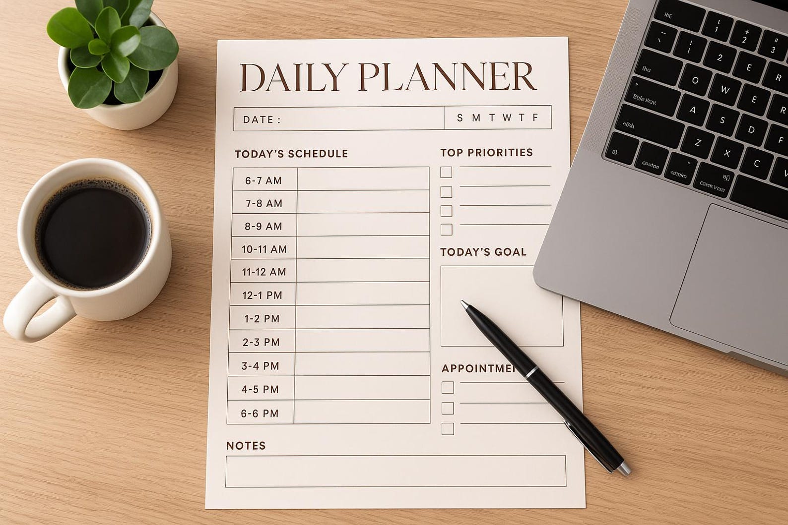 Printabe Minimalist Daily Planner Template - Etsy