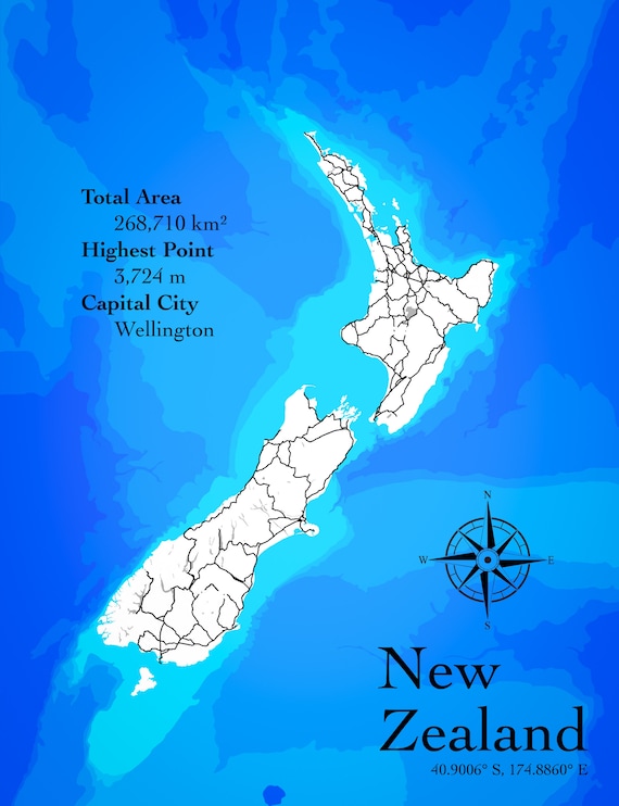 New Zealand Map 8 Layers Bathymetry Bathymetric Multi | Etsy