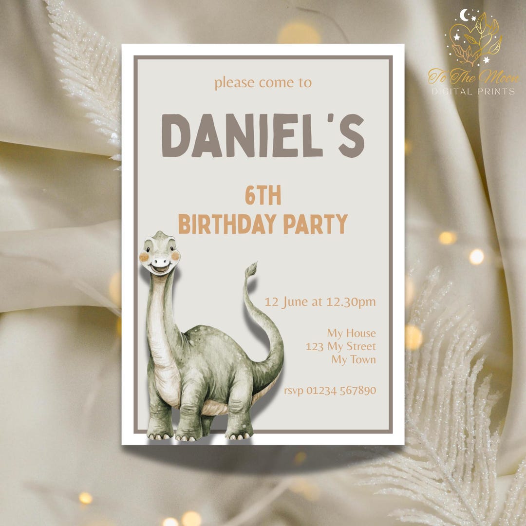 Editable Dinosaur Birthday Invitation • Cute Kids Party Template ...