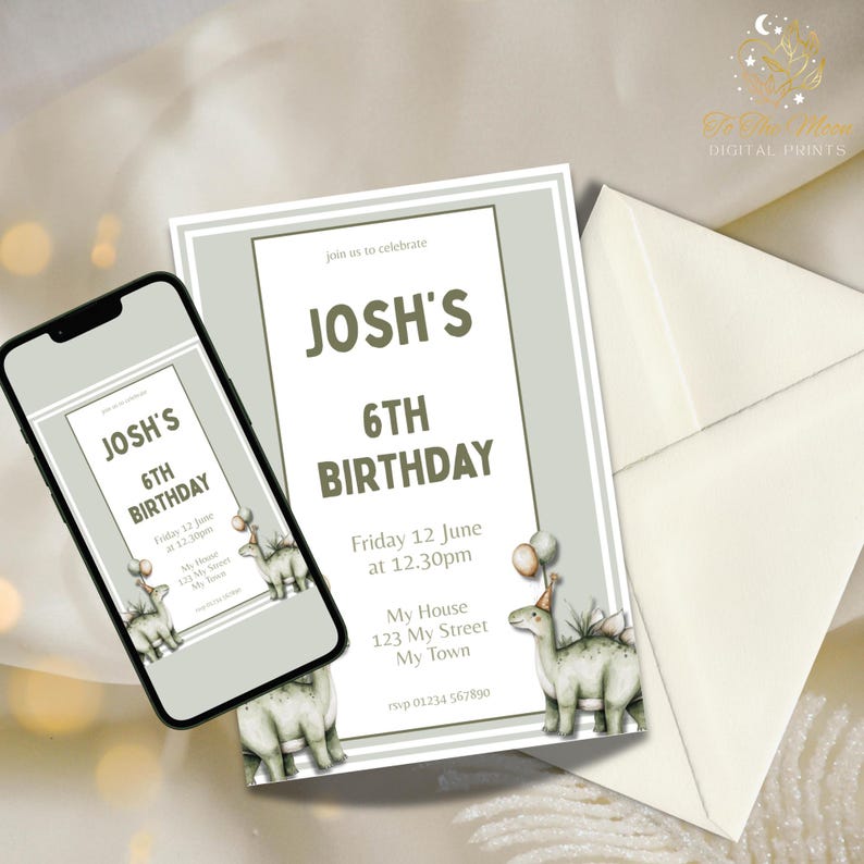 Editable Dinosaur Birthday Invitation • Modern Kids Party Template ...