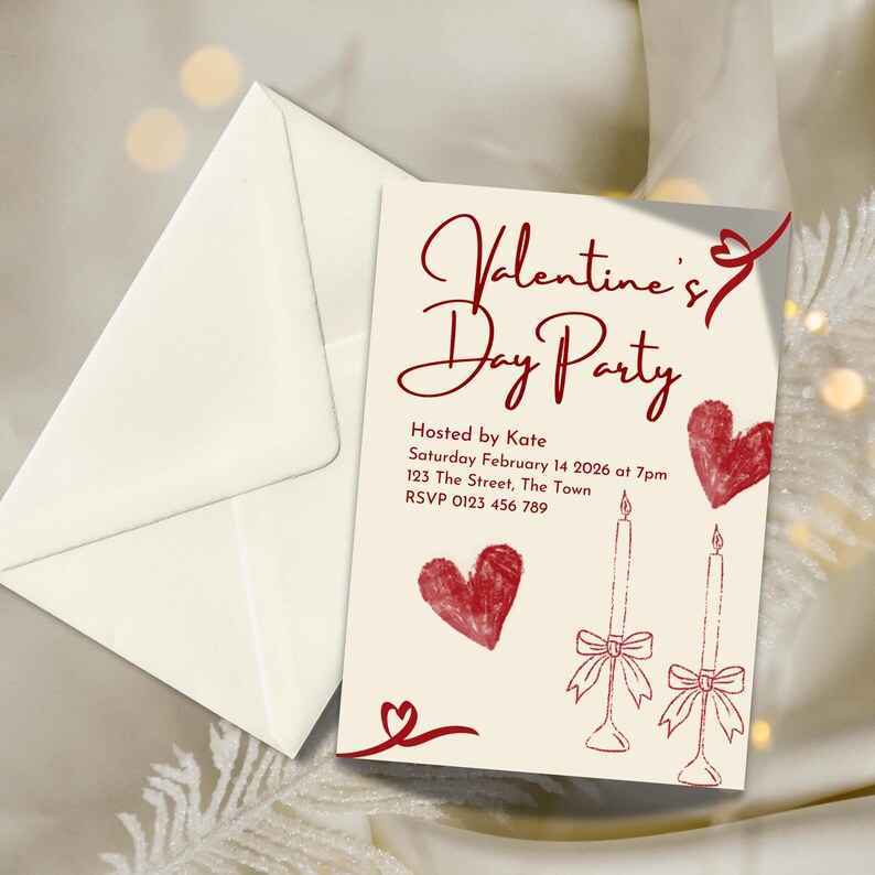 Valentines Day: Party Invitation Editable Canva Template (PDF) - Etsy UK