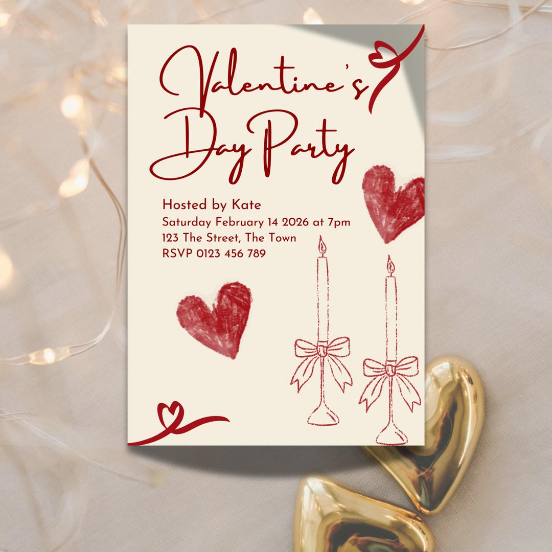 Valentines Party Invitation Editable Canva Template (PDF) - Etsy UK