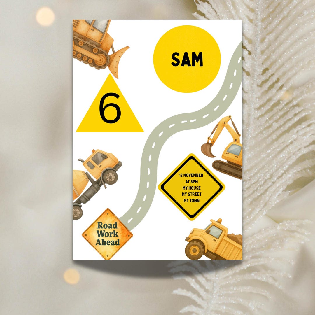 Construction Vehicle Birthday Party Invitation: Editable Canva Template ...