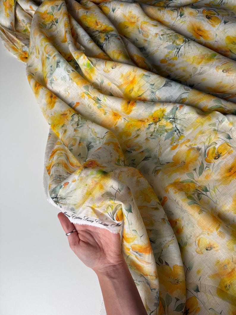 Italian Linen Fabric - Floral Designer Style Print - for Womens ...