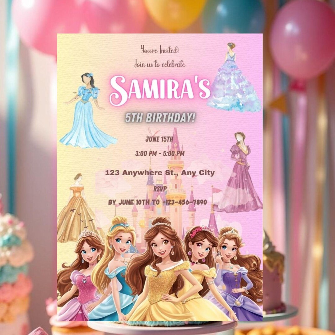 Princess Birthday Invitation, Princess Invitation, Princess Party ...