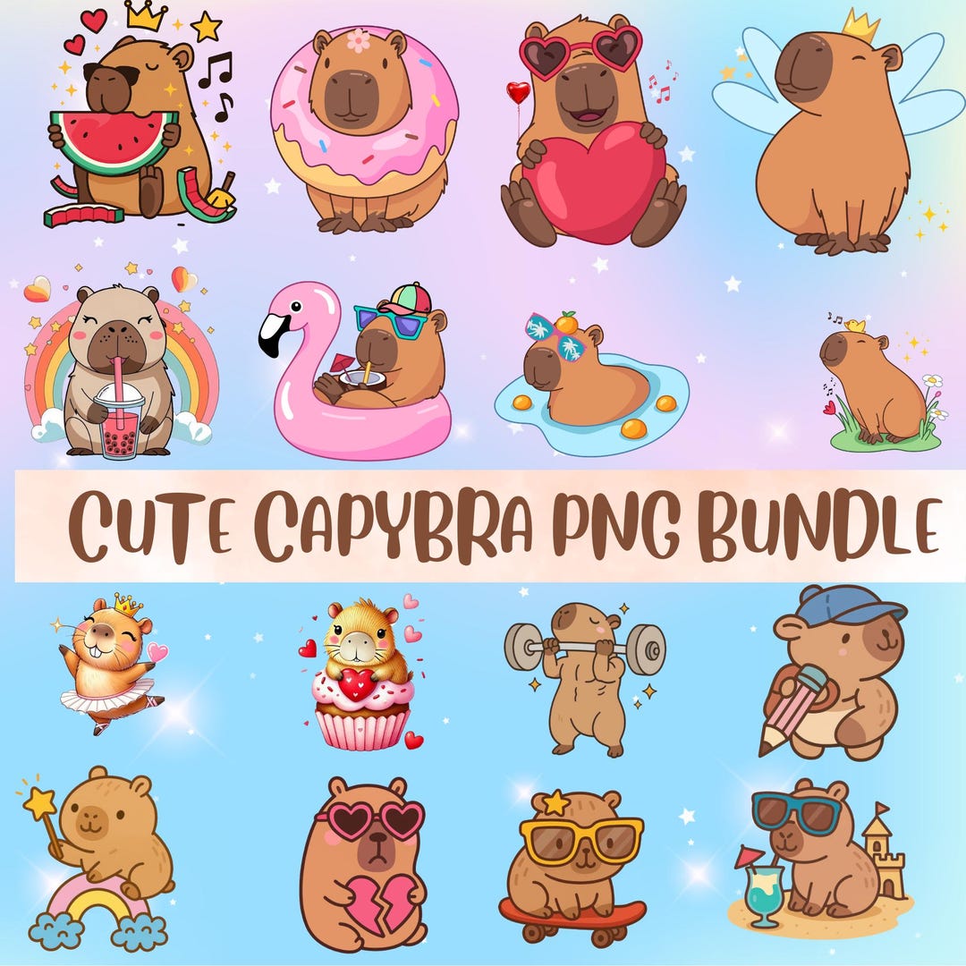 Capybara PNG Bundle, Cute Capybara Clipart for Sublimation & Stickers ...
