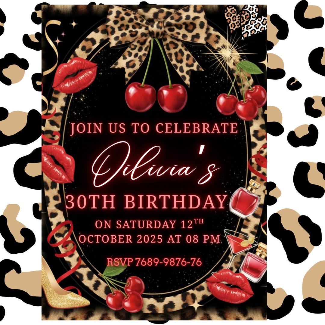 Cheetah Print Birthday Invitation, Black Bow Coquette Party Printable ...