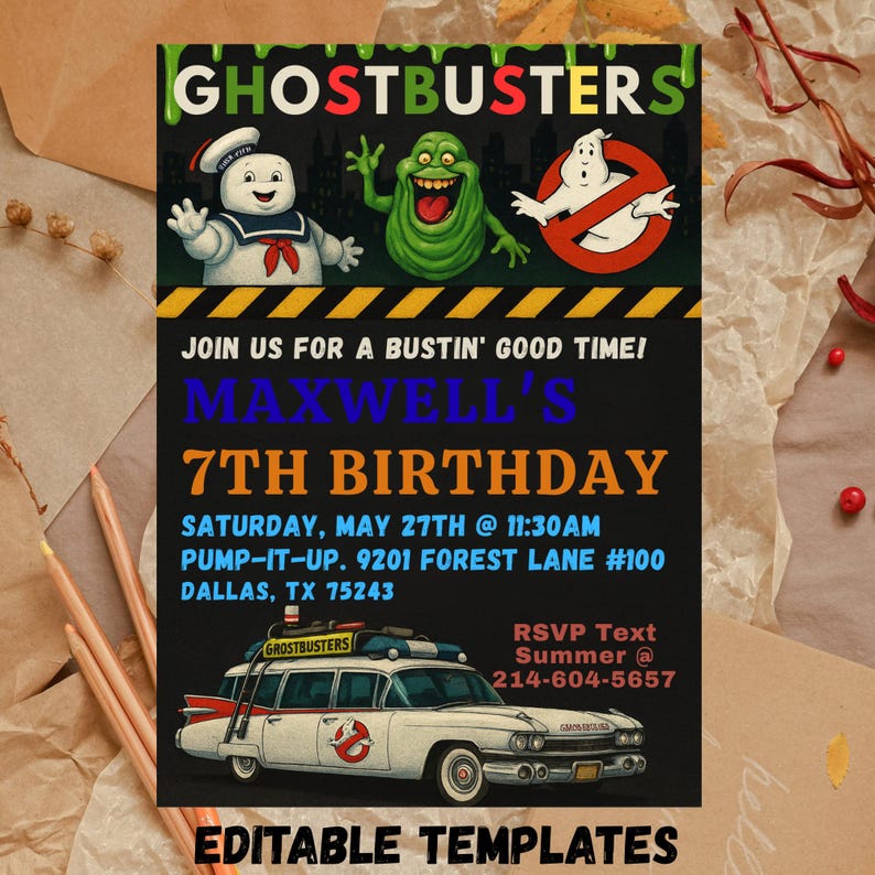 Editable Ghostbusters Birthday Invitation | Printable Ghostbusters ...