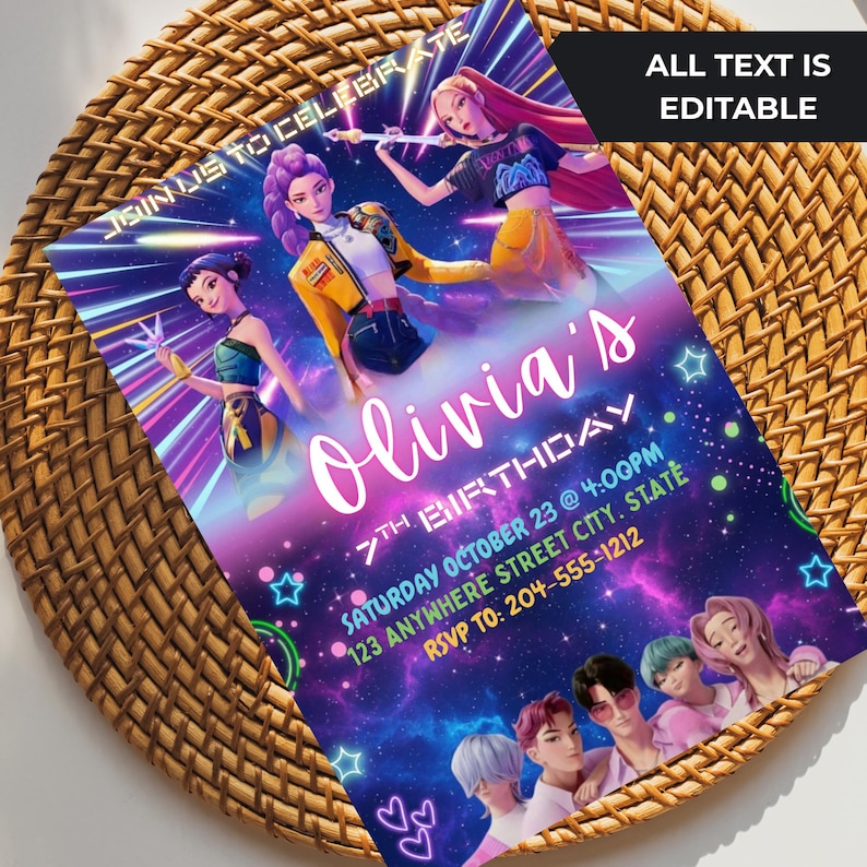 Kpop Demon Hunters Birthday Invitation Template Editable Canva Template ...