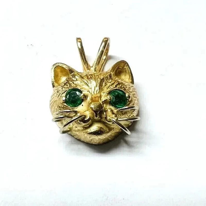 14k Gold Cat Emerald Eyes - Etsy