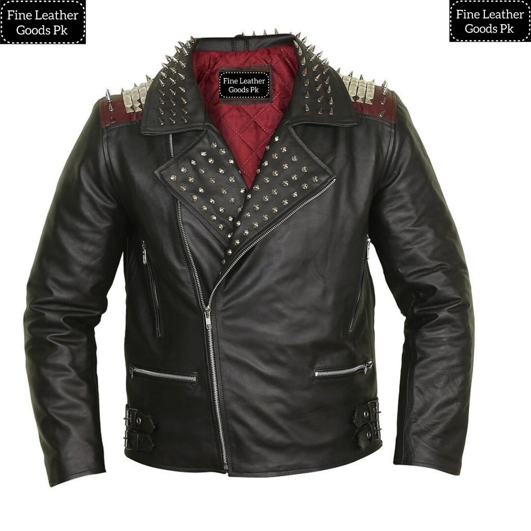 Black Studded Leather Jacket – Punk Rock Spiked Biker Motorcycle Jacket ...