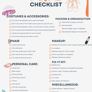 Dance Competition Check List - Etsy