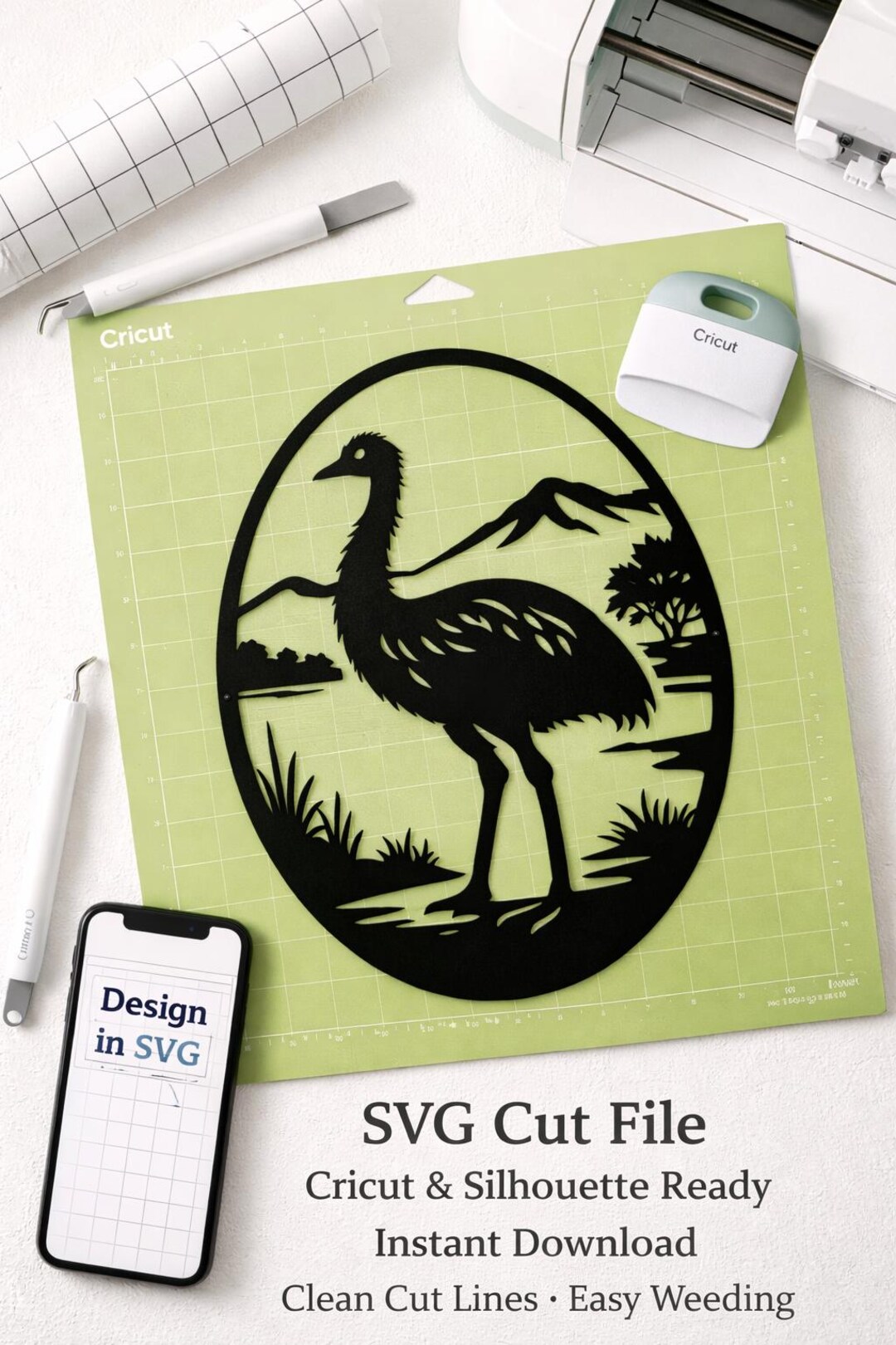 SVG Cricut Cut File – Emu – Vinyl Decal or Stencil – Instant Download ...