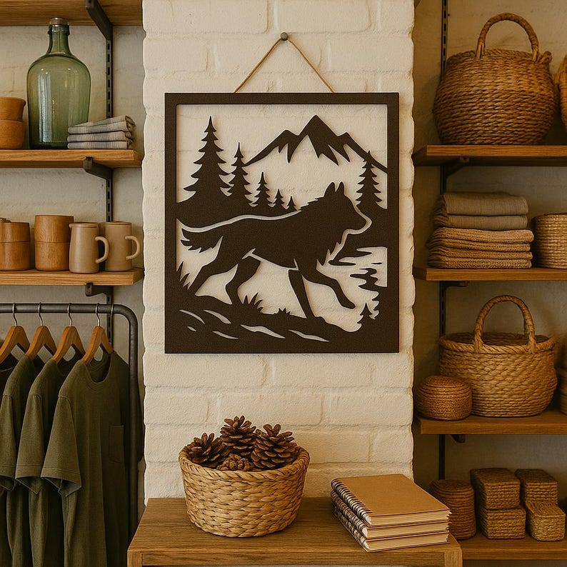 Running Wolf DXF File: Forest Scene, CNC Laser Cut Wall Art (digital ...