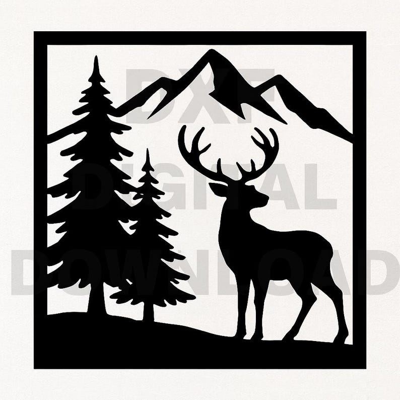 Rustic Cabin Decor | CNC Laser Cut Sign | Deer Mountain Silhouette DXF ...
