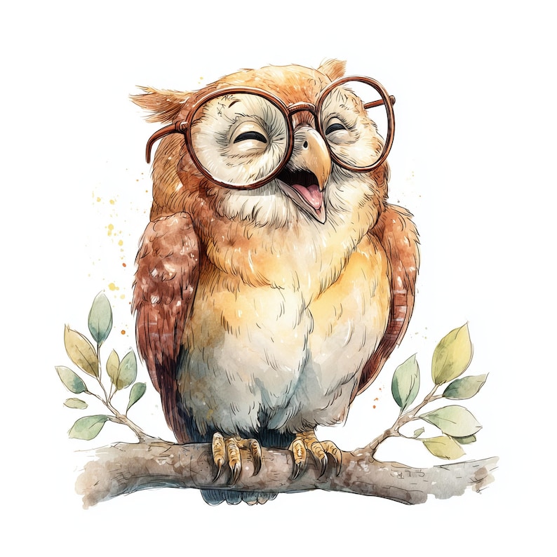 10 Watercolor Owls Clipart: Funny Forest Animals, Junk Journal (instant ...