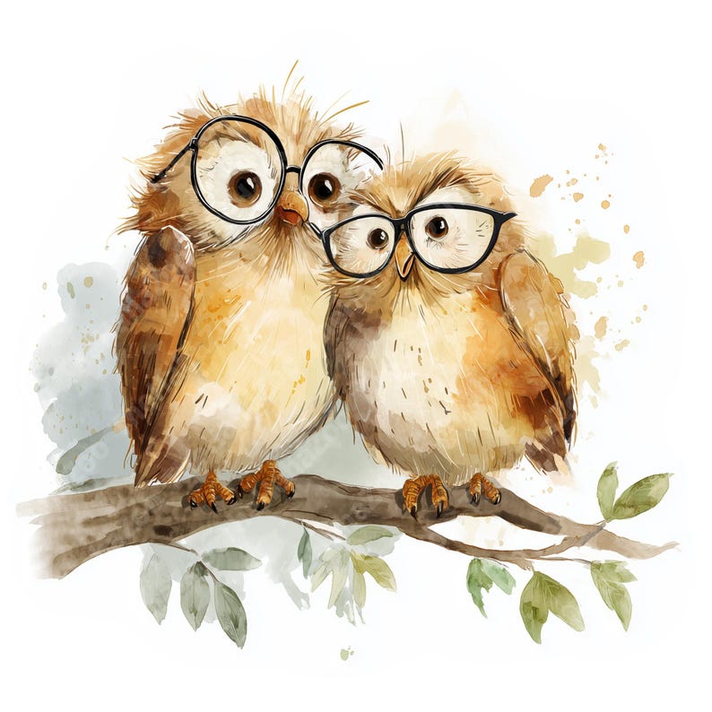 10 Watercolor Owls Clipart: Funny Forest Animals, Junk Journal (instant ...