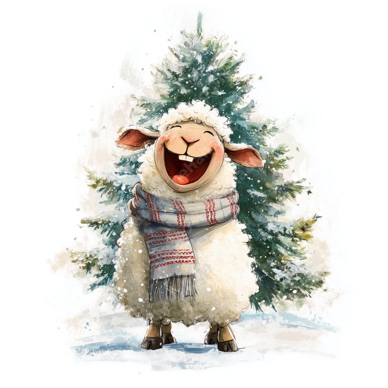 10 Funny Christmas Sheep Clipart Bundle, Commercial Use (instant ...
