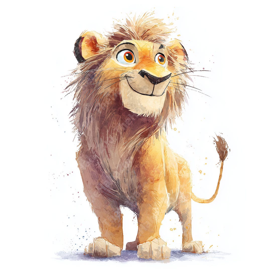 10 Watercolor Quirky Lion Clipart Bundle, Whimsical Animal Art (instant ...