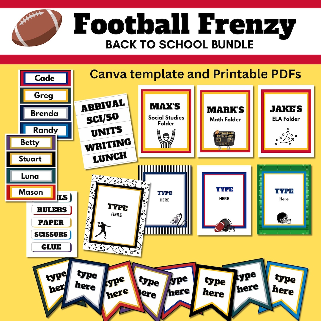 Printable Football Classroom Decor: Folder Covers, Binder Spines, Name ...
