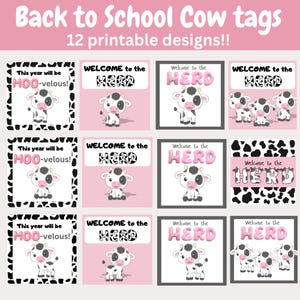 Cute Cow Theme Printable Gift Tag to Welcome Students to the Herd, for ...
