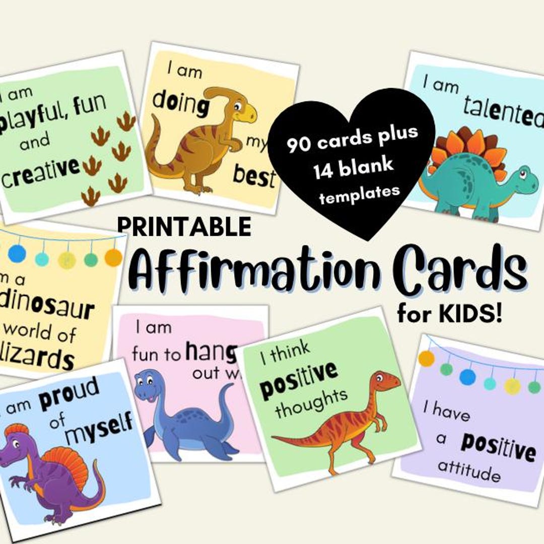 Dinosaur Affirmation Cards: Positive Kids Sayings (PDF Download) - Etsy
