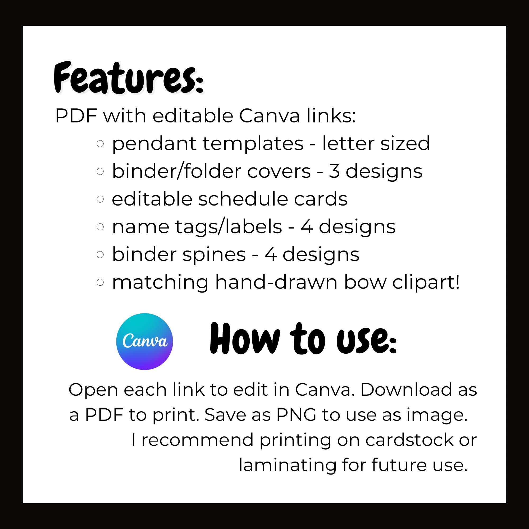 Coquette Classroom Decor: Bow Pendants, Schedule Cards (canva Template ...