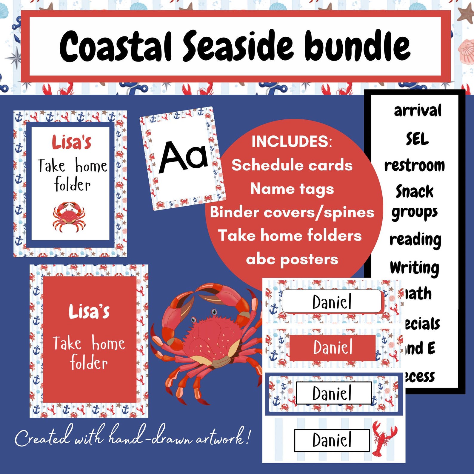 Nautical Classroom Decor Bundle: Seaside Theme, ABC Posters, Binder ...