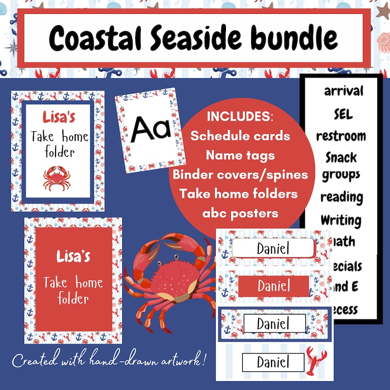 Seaside Nautical Printable Classroom Decor: Folder Covers, Binder ...