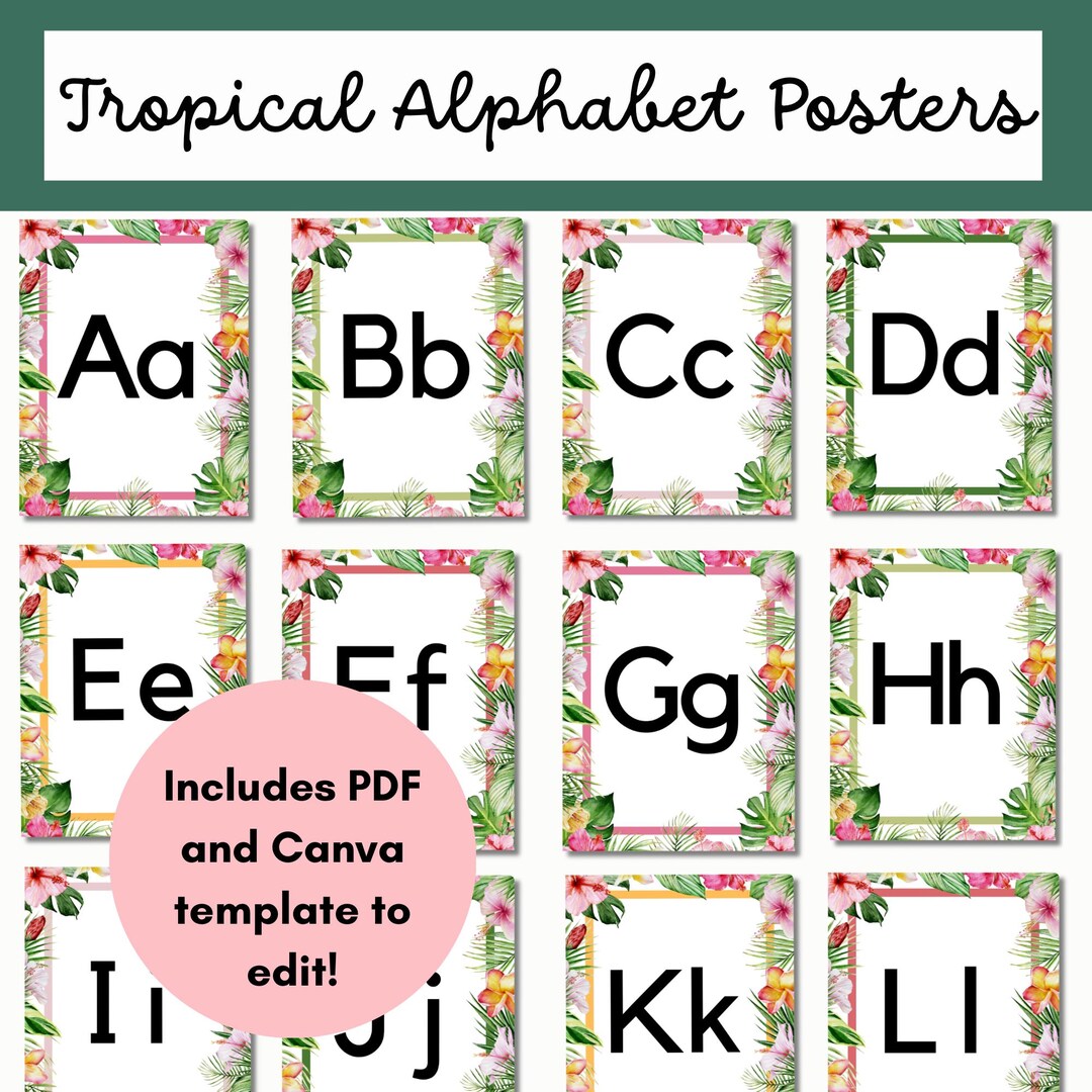 Tropical Flowers Printable Alphabet ABC Posters for Classroom or ...