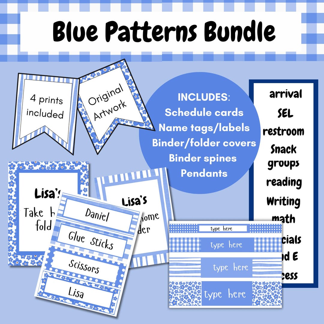Printable Blue Patterns Binder, Folder, or Notebook Covers, Binder ...