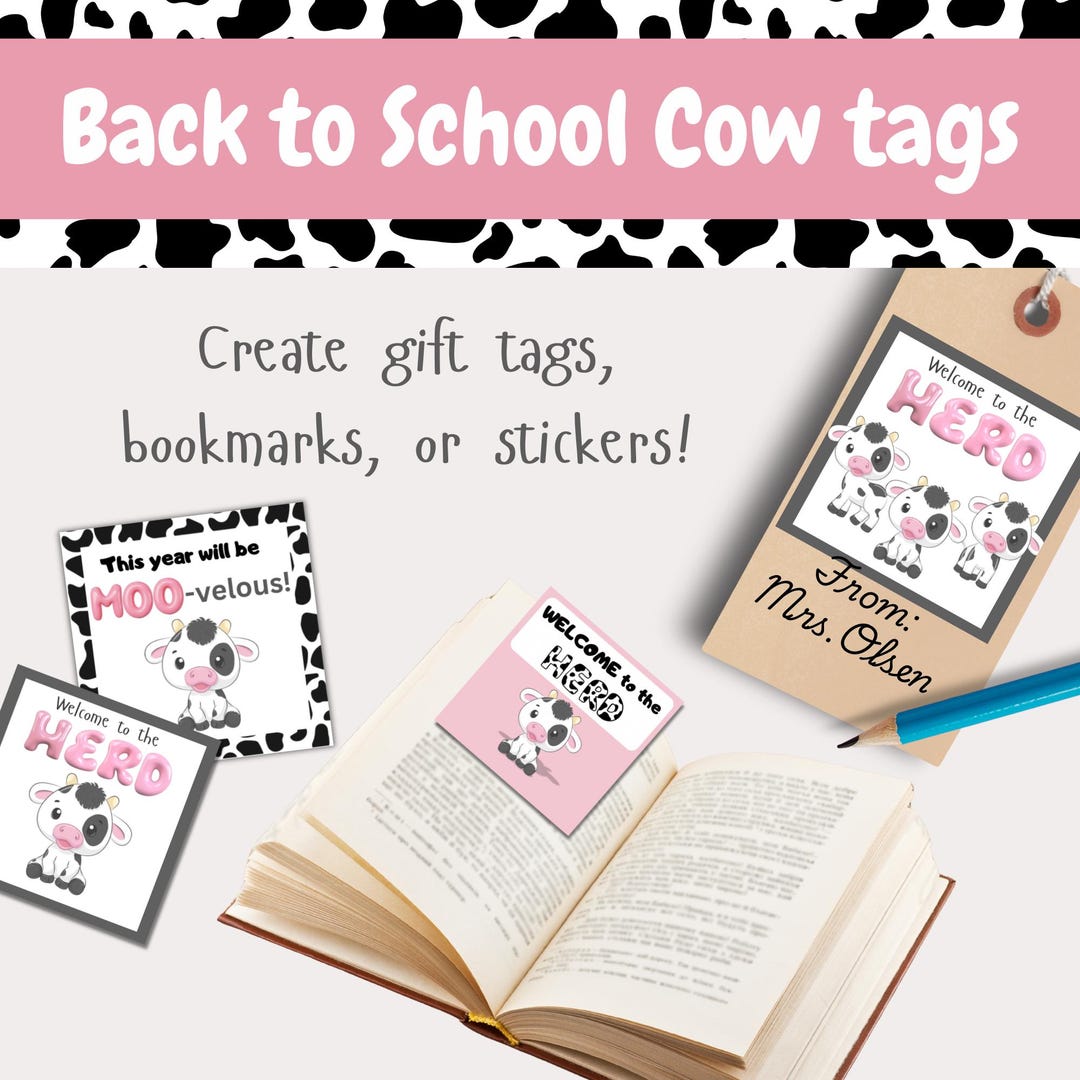 Cute Cow Theme Printable Gift Tag to Welcome Students to the Herd, for ...
