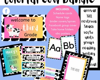 Printable Colorful Cow Classroom Decor Bundle: Canva Template (pro ...