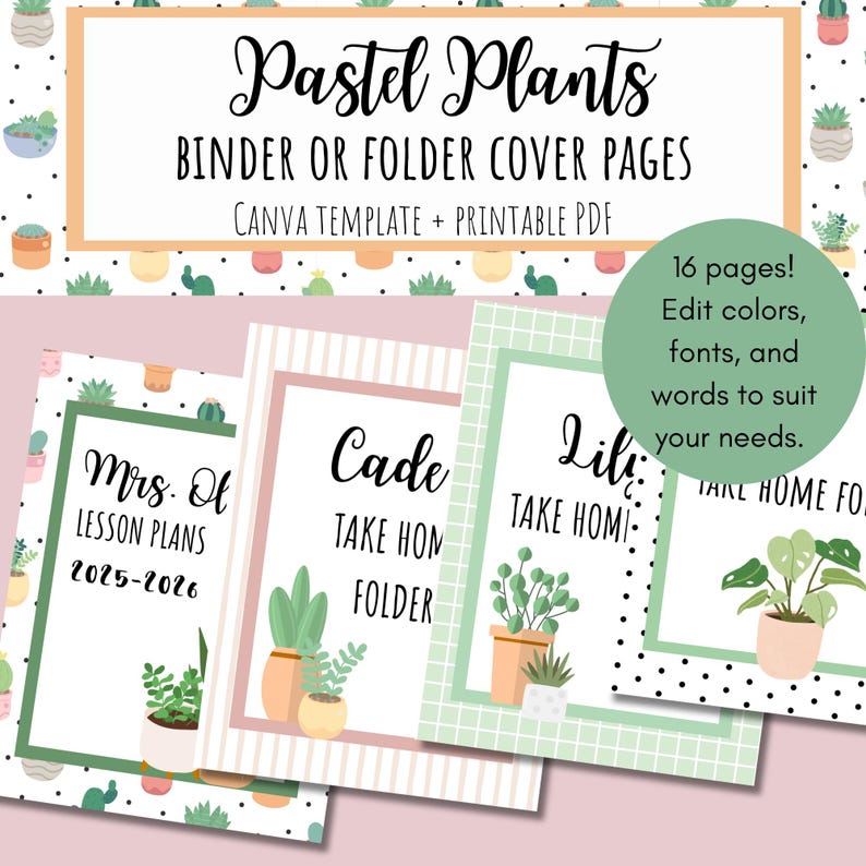 Pastel Plants Classroom Decor: Editable Canva Template, Binder or ...