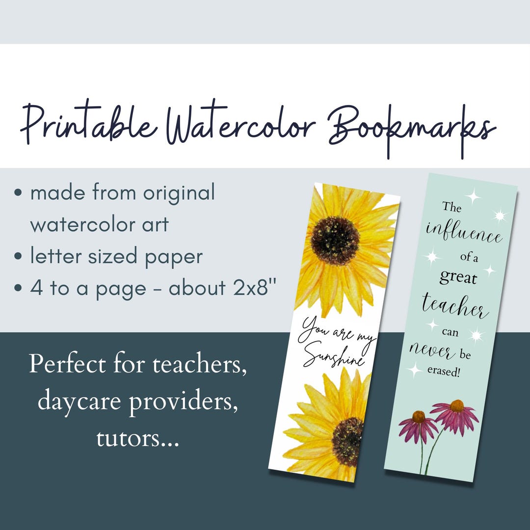 Printable Teacher Appreciation Bookmarks: Watercolor Plant Art (PDF ...