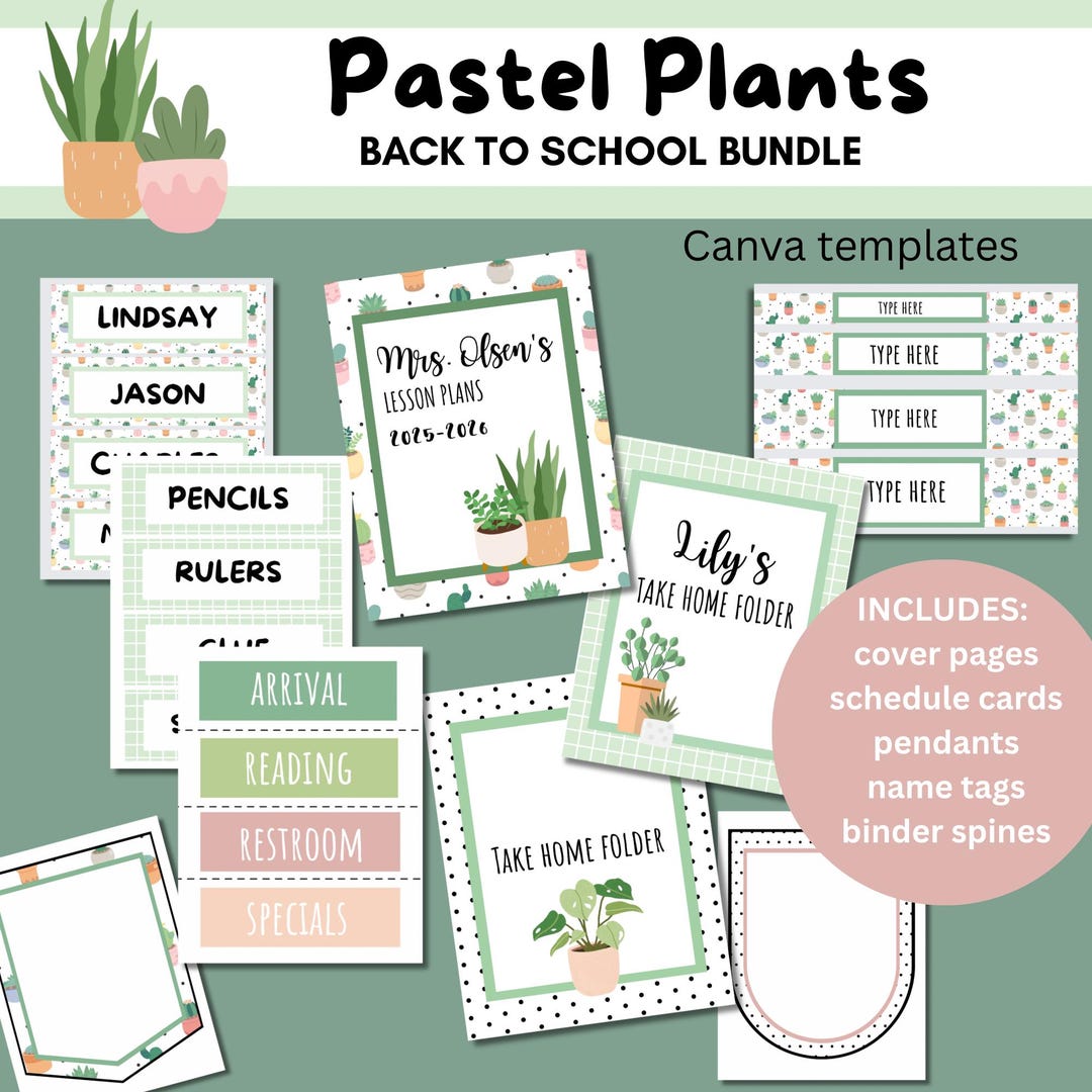 Pastel Plants Printable Classroom Decor: Folder Covers, Binder Spines ...