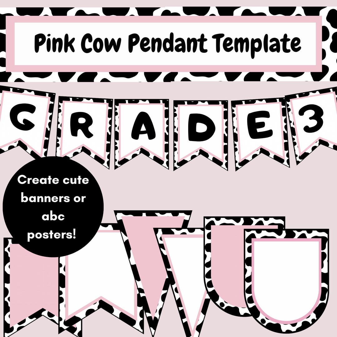 Pink Cow Print Pendant Banner, Editable Classroom Decor Canva Templates ...
