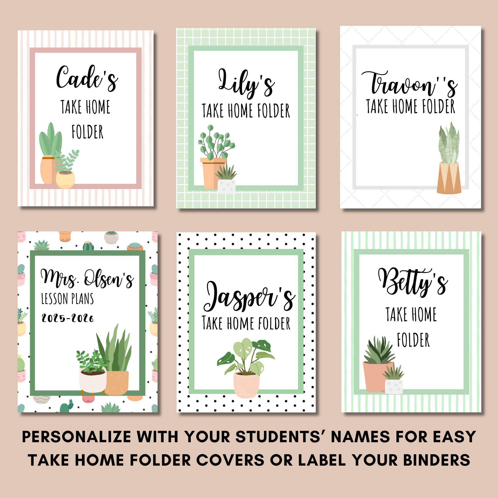 Pastel Plants Printable Classroom Decor: Folder Covers, Binder Spines ...