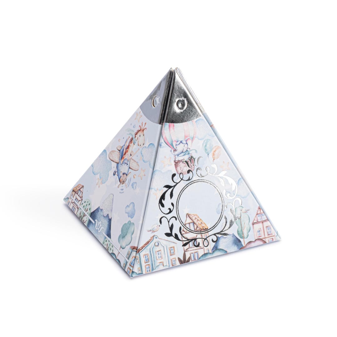 Sky & Silver Pyramid Favor Box – Soft Blue Candy Favor Box for Baby ...