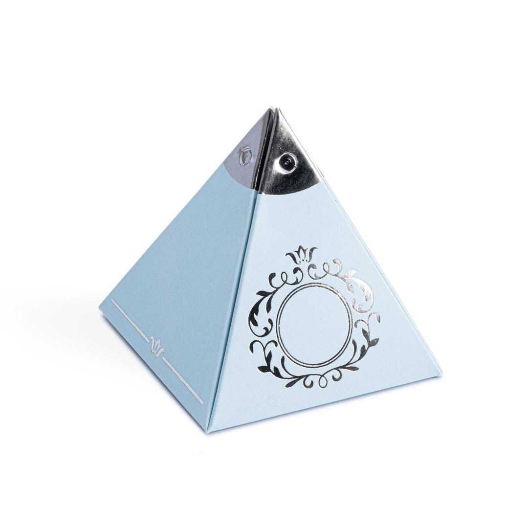 Blue & Silver Pyramid Favor Box – Elegant Baby Church Gift Box for ...