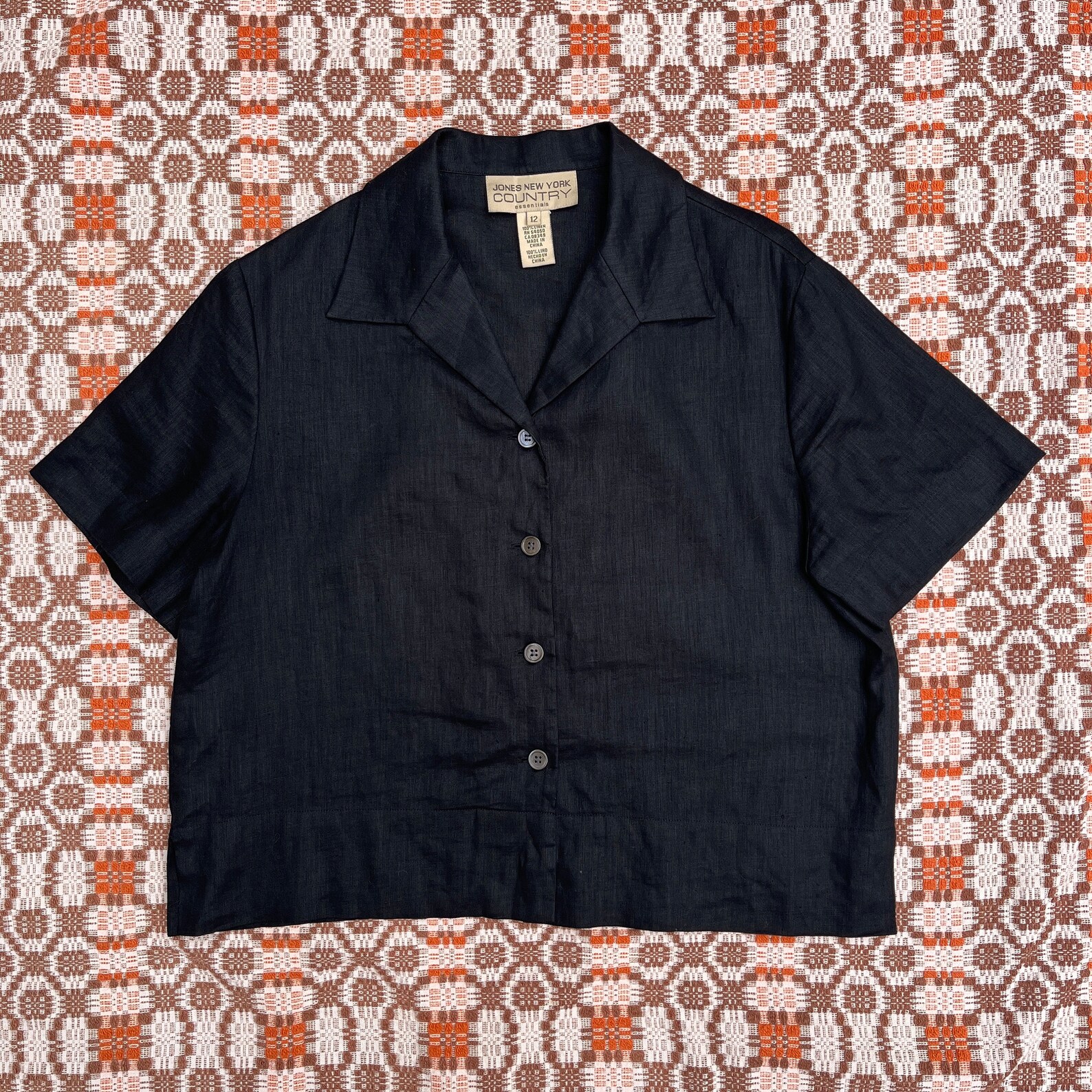 90s Boxy Black Linen Button-up Top - Etsy