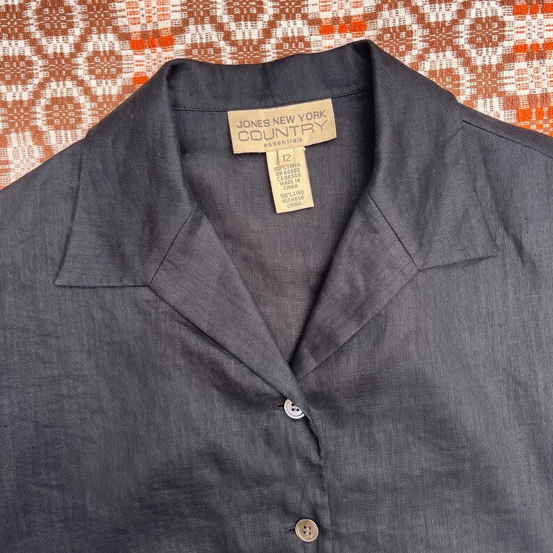 90s Boxy Black Linen Button-up Top - Etsy